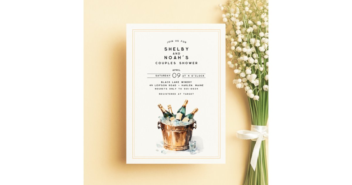 Elegant Watercolor Champagne Toast Couples Shower Invitation | Zazzle