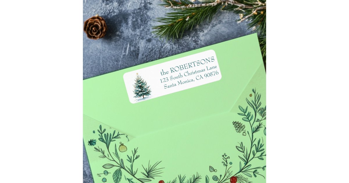 Elegant Watercolor Christmas Tree CUSTOM Address Label | Zazzle