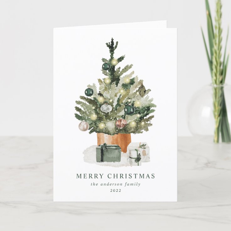 Elegant Watercolor Christmas Tree Non-Photo Holiday Card | Zazzle