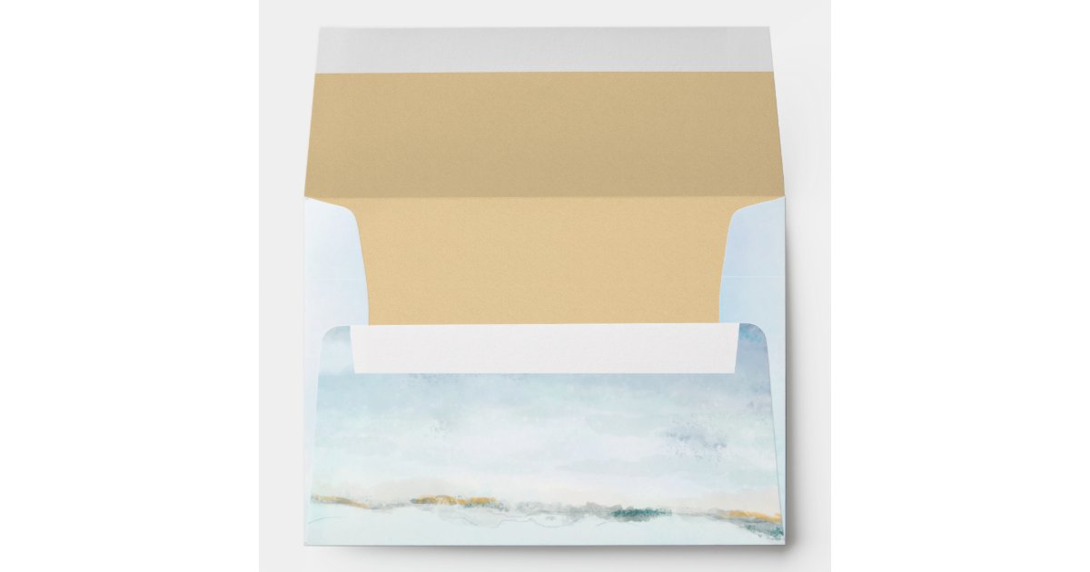 Elegant Watercolor Coastal Beach Waves Wedding Envelope | Zazzle