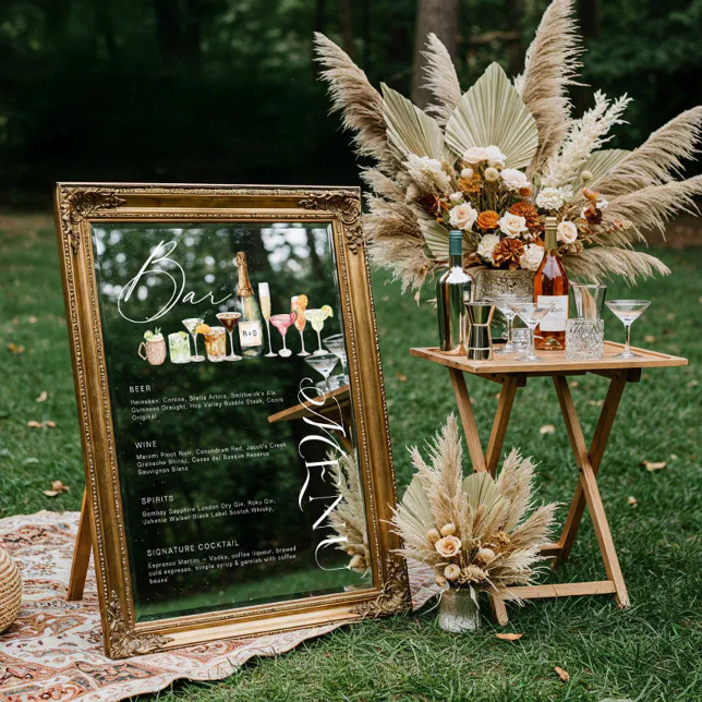 Elegant Watercolor Cocktail Wedding Bar Menu Cling | Zazzle