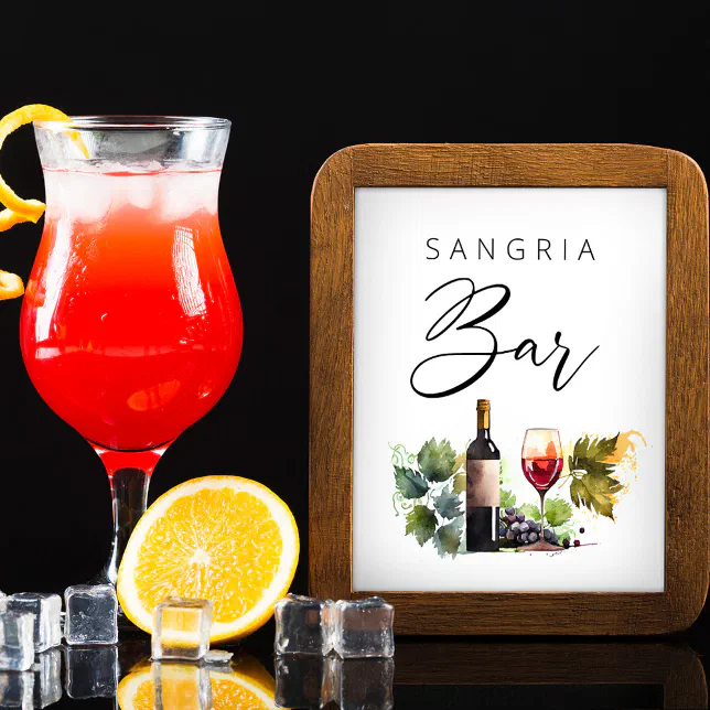 Elegant Watercolor Country Sangria Bar Sign | Zazzle