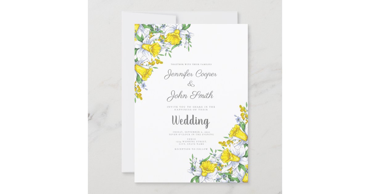 Elegant Watercolor Daffodil Floral Wedding Invitation | Zazzle