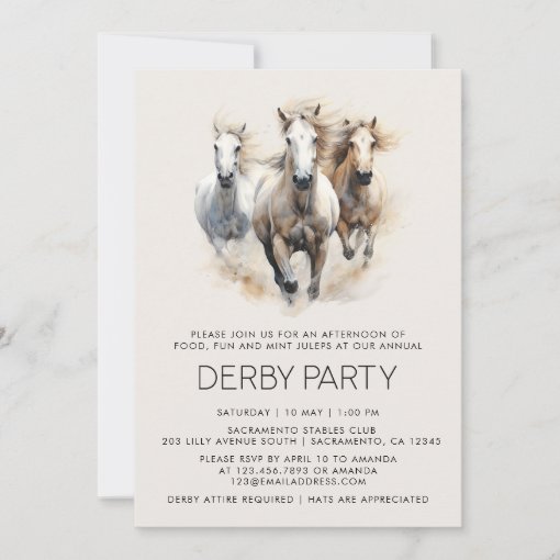 Elegant Watercolor Derby Party Horse Racing Invitation | Zazzle
