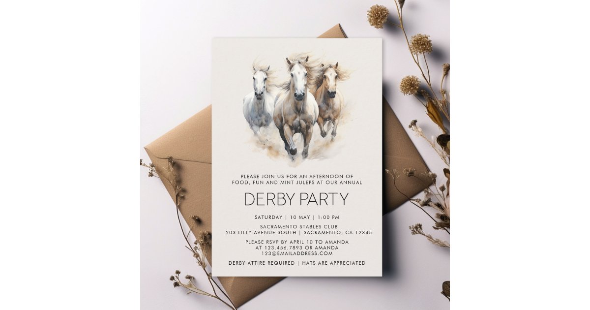 Elegant Watercolor Derby Party Horse Racing Invitation | Zazzle