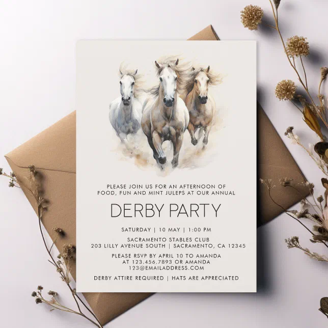 Elegant Watercolor Derby Party Horse Racing Invitation | Zazzle