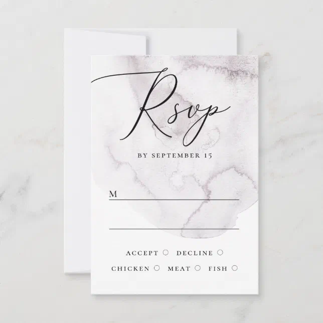 Elegant watercolor dusty purple script wedding RSVP card | Zazzle