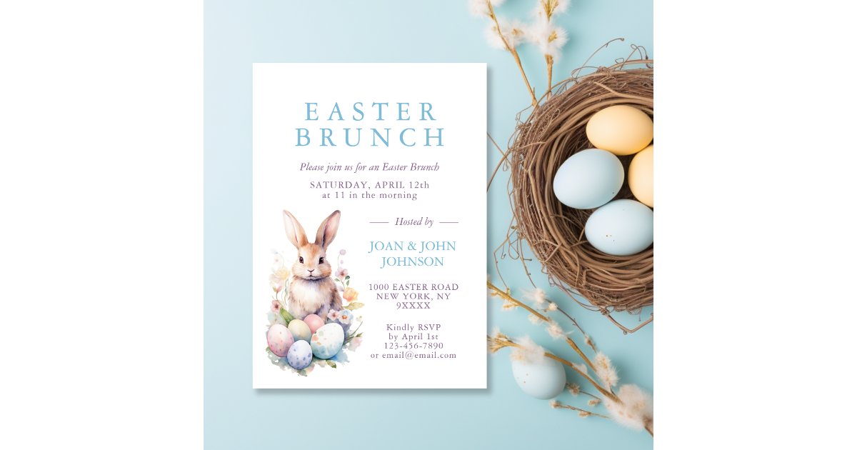 Elegant Watercolor Eggs Floral Easter BRUNCH Card | Zazzle