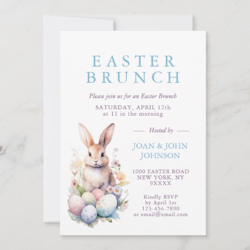 Elegant Watercolor Eggs Floral Easter BRUNCH Card | Zazzle