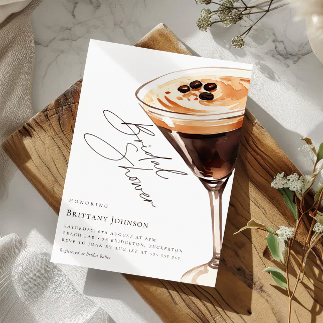 Elegant Watercolor Espresso Martini Bridal Shower Invitation | Zazzle