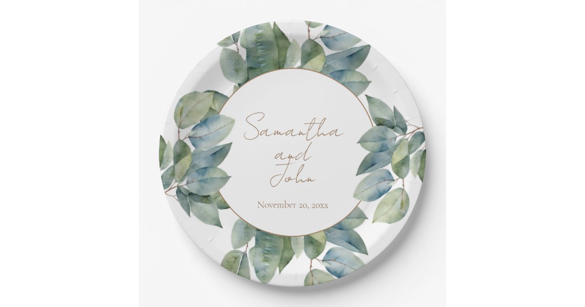 Elegant watercolor eucalyptus botanical paper plates | Zazzle