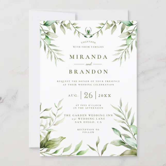 Elegant Watercolor Eucalyptus Foliage Wedding Invitation | Zazzle