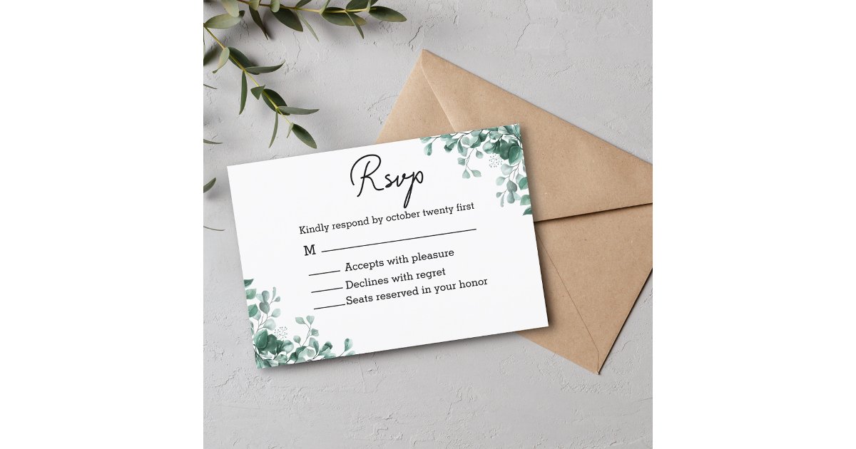 elegant watercolor eucalyptus greenery botanical RSVP card | Zazzle