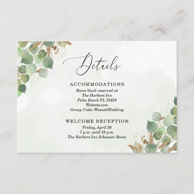 Elegant Watercolor Eucalyptus Greenery Gold Accent Enclosure Card | Zazzle