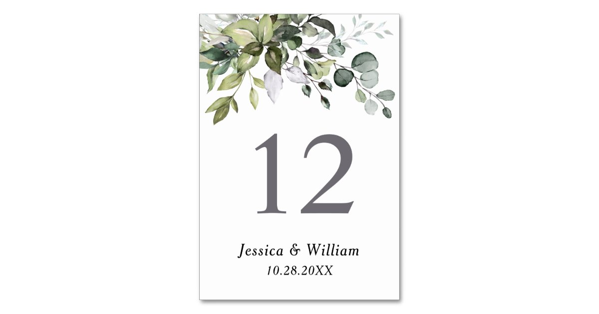 Elegant Watercolor Eucalyptus Wedding Table Number | Zazzle