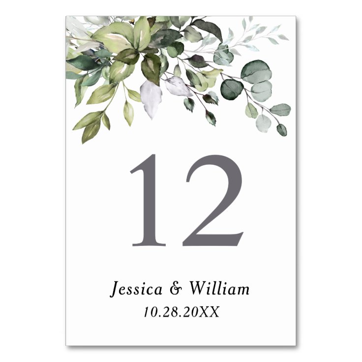 Elegant Watercolor Eucalyptus Wedding Table Number | Zazzle