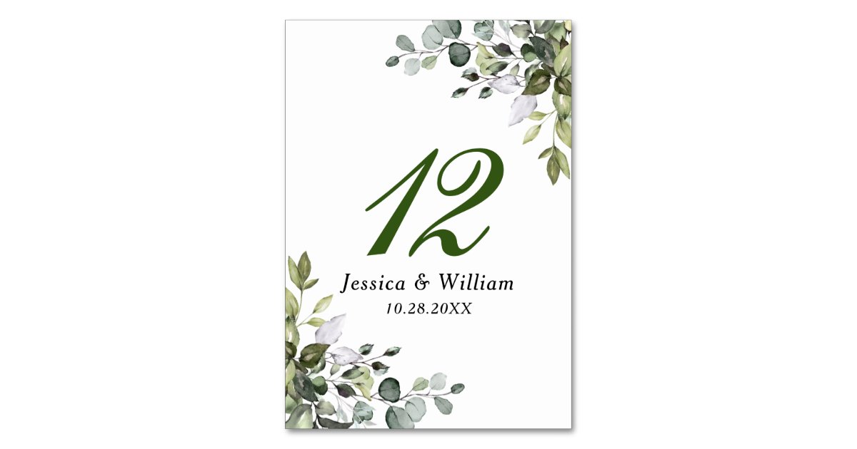 Elegant Watercolor Eucalyptus Wedding Table Number | Zazzle