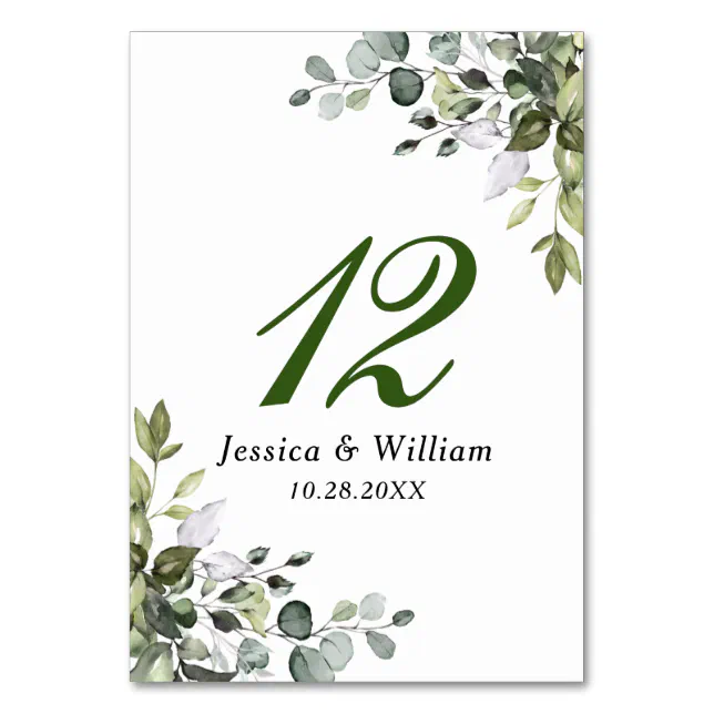 Elegant Watercolor Eucalyptus Wedding Table Number | Zazzle
