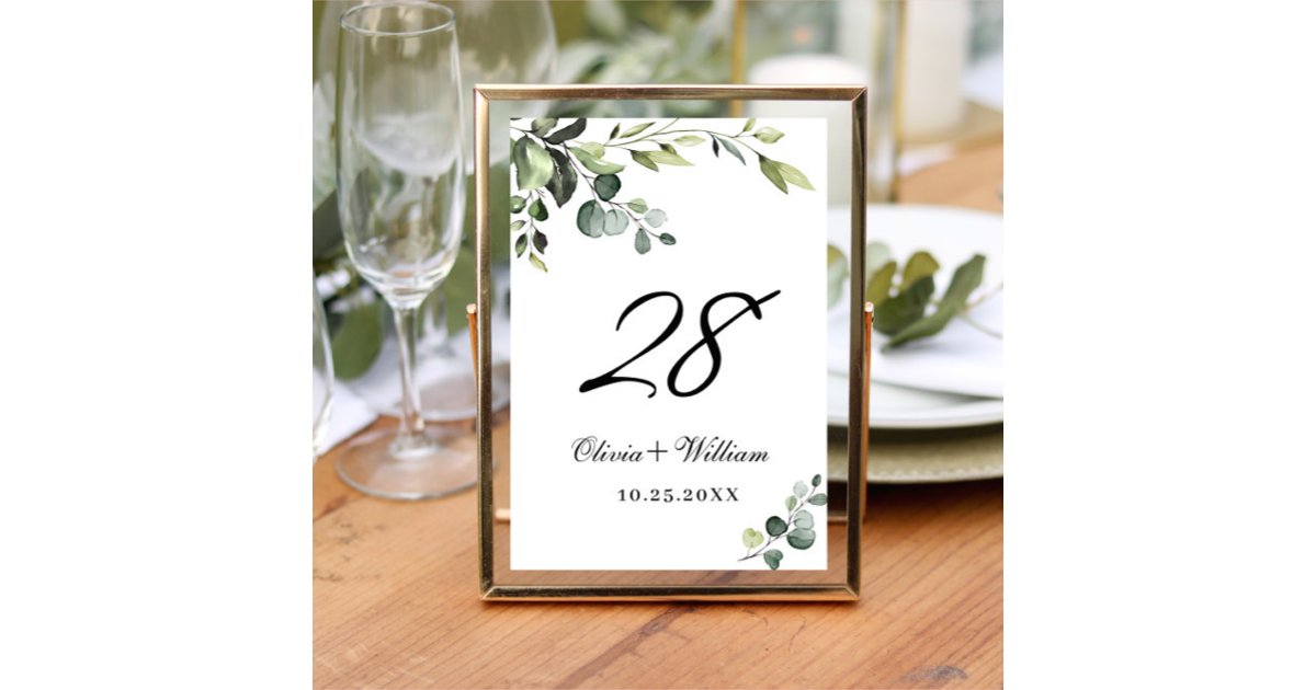 Elegant Watercolor Eucalyptus Wedding Table Number | Zazzle