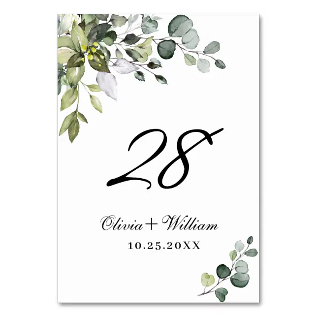 Elegant Watercolor Eucalyptus Wedding Table Number | Zazzle