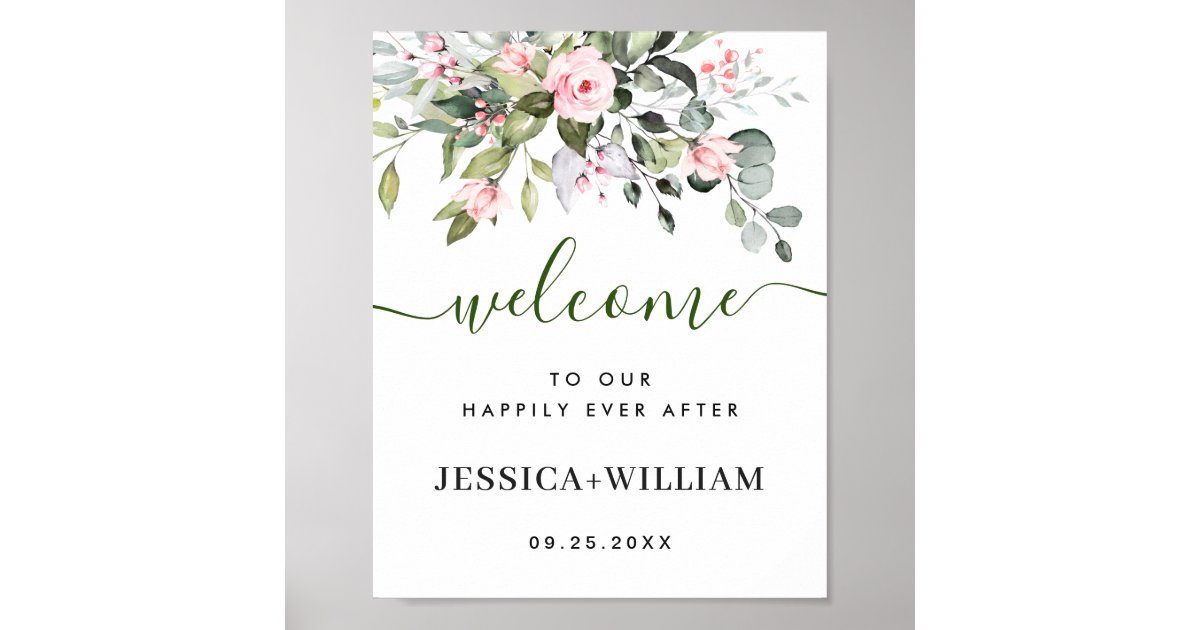 Elegant Watercolor Eucalyptus Wedding Welcome Poster | Zazzle