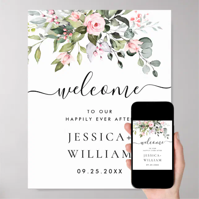 Elegant Watercolor Eucalyptus Wedding Welcome Poster | Zazzle