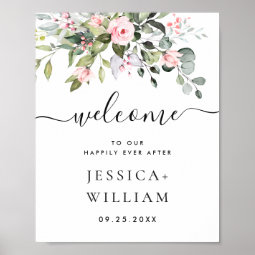 Elegant Watercolor Eucalyptus Wedding Welcome Poster | Zazzle
