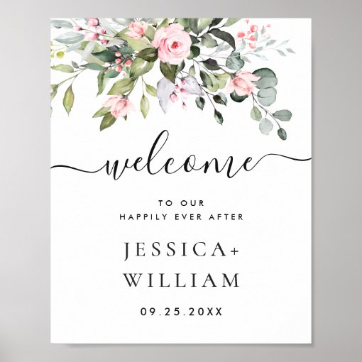 Elegant Watercolor Eucalyptus Wedding Welcome Poster | Zazzle