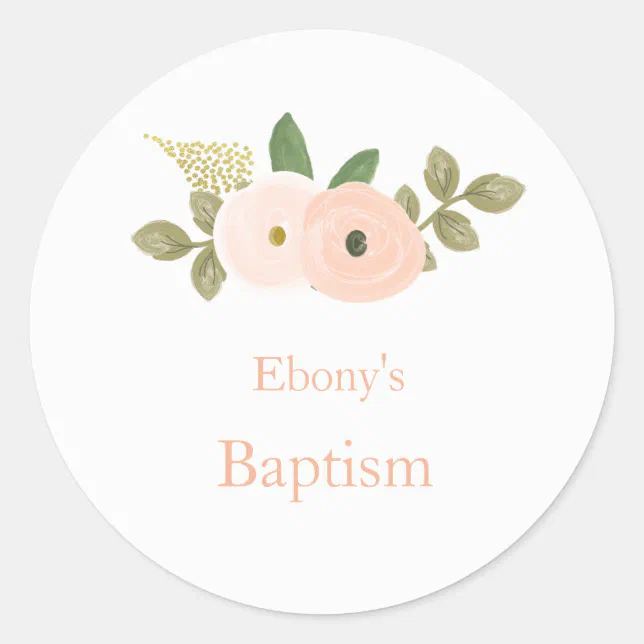 Elegant Watercolor Floral Baptism Sticker | Zazzle