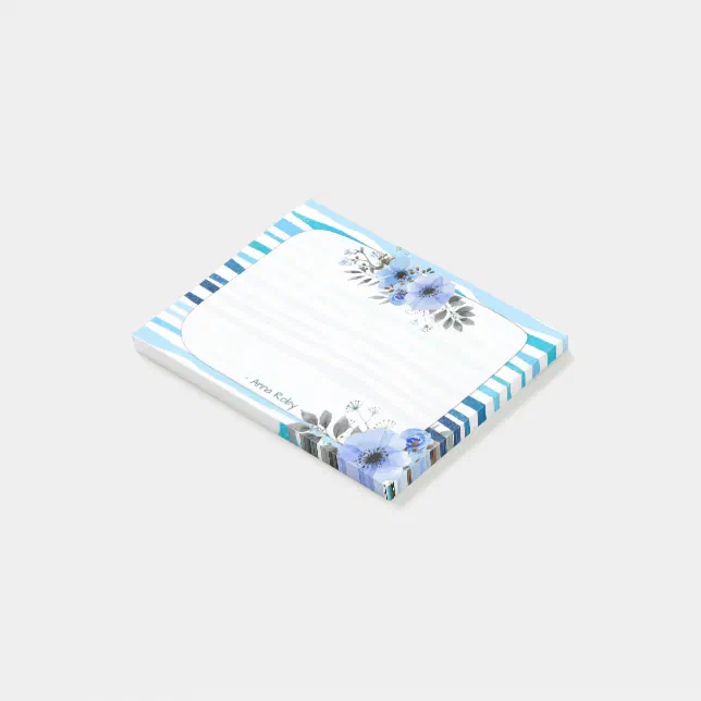 Elegant Watercolor Floral Blue Stripe Post-it-Note Post-it Notes | Zazzle