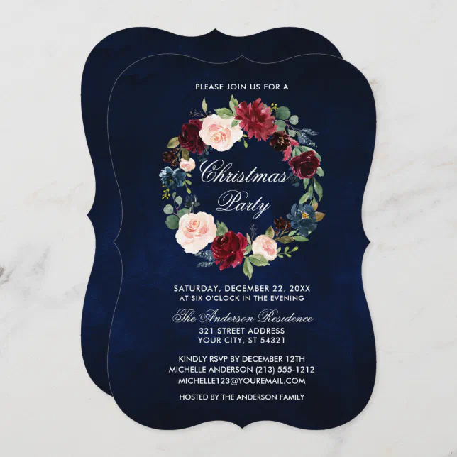 Elegant Watercolor Floral Christmas Party Bracket Invitation | Zazzle