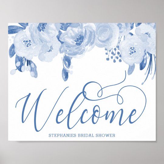 Elegant Watercolor Floral Dusty Blue Welcome Sign | Zazzle.com