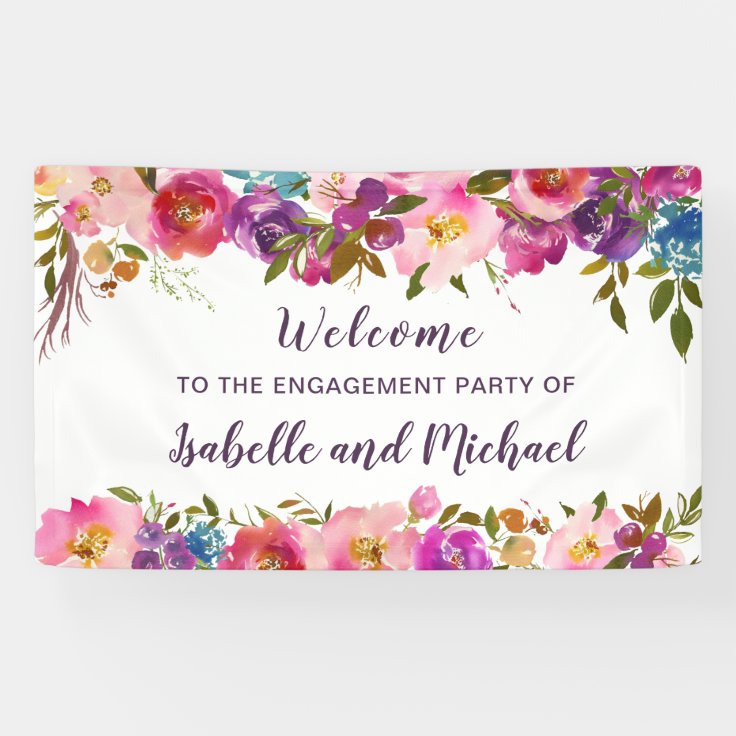 Elegant Watercolor Floral Engagement Party Welcome Banner | Zazzle