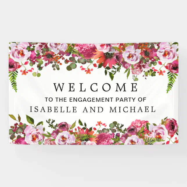 Elegant Watercolor Floral Engagement Party Welcome Banner | Zazzle