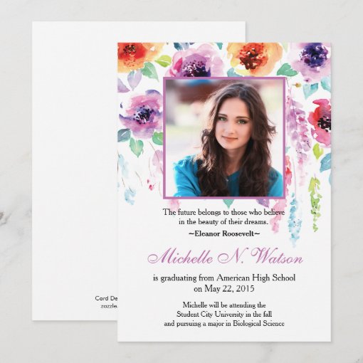 Elegant Watercolor Floral Graduation Announcement | Zazzle