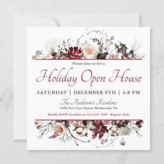 Elegant Watercolor Floral Holiday Open House Invitation | Zazzle