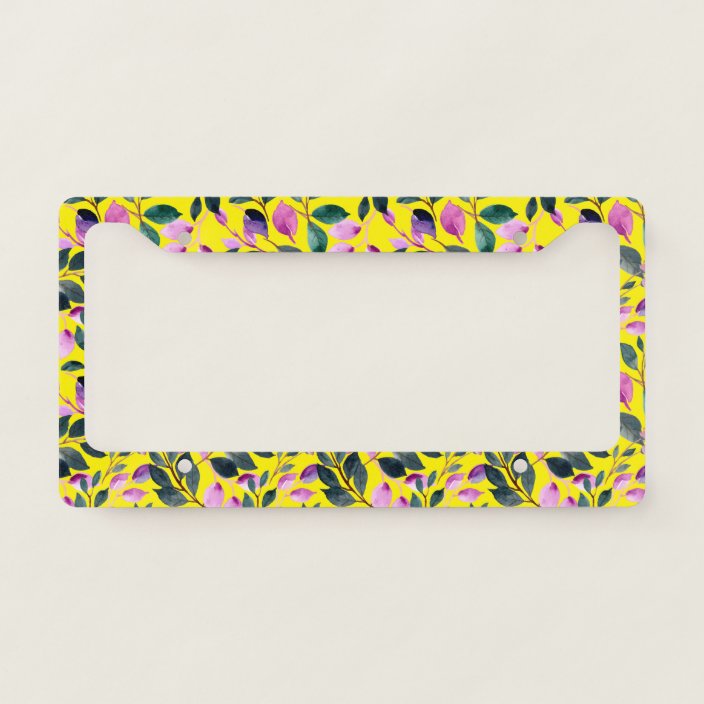 Elegant Watercolor Floral Pattern Purple Yellow License Plate Frame ...