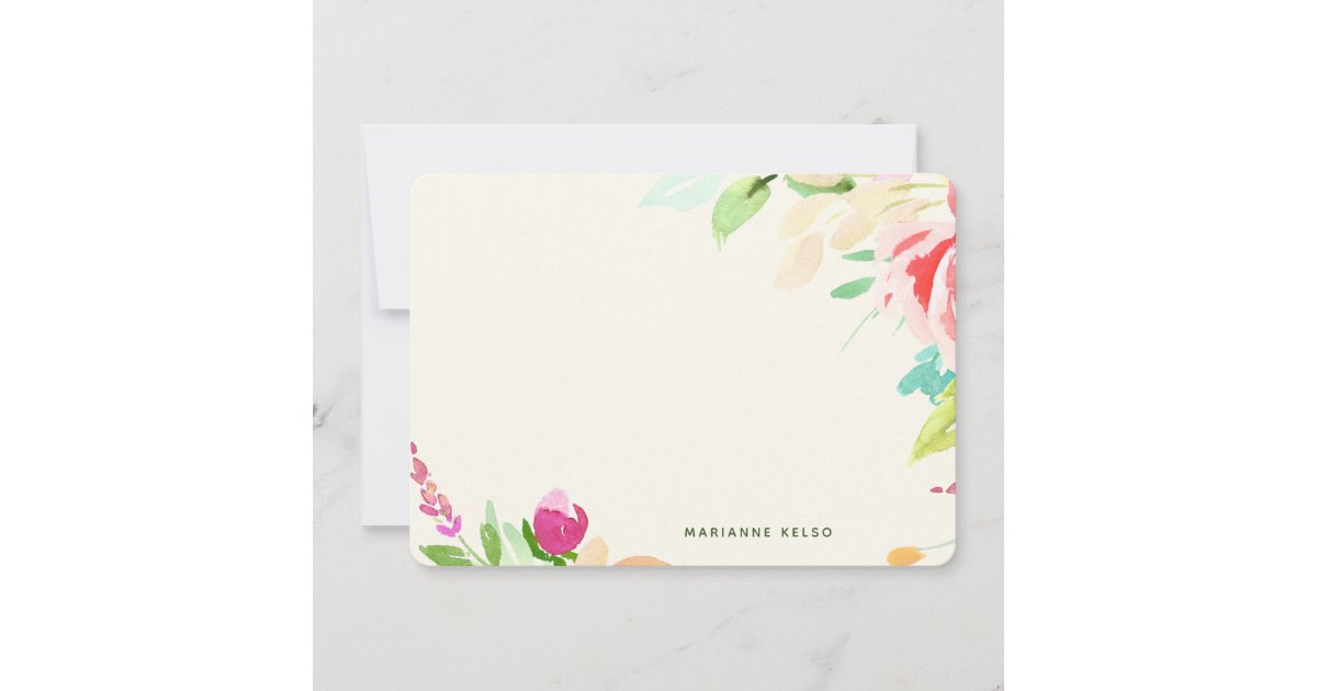 Elegant Watercolor Floral Personalized Colorful Note Card | Zazzle