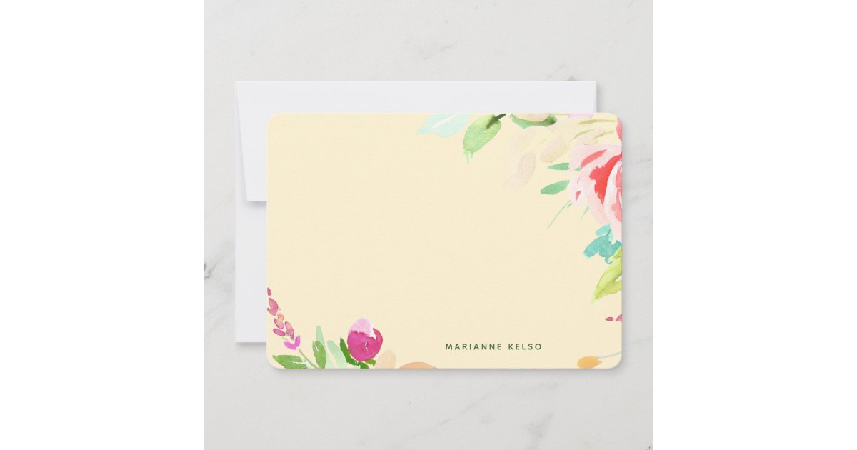 Elegant Watercolor Floral Personalized Yellow Note Card | Zazzle