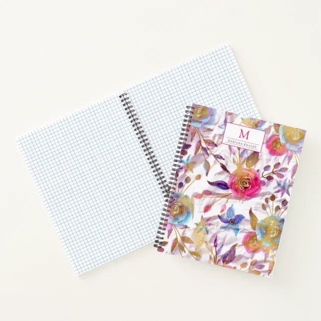 Elegant watercolor floral Pink and white Notebook | Zazzle
