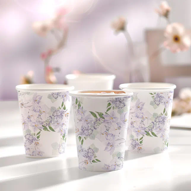 Elegant Watercolor Floral Purple Wedding Party Paper Cups | Zazzle