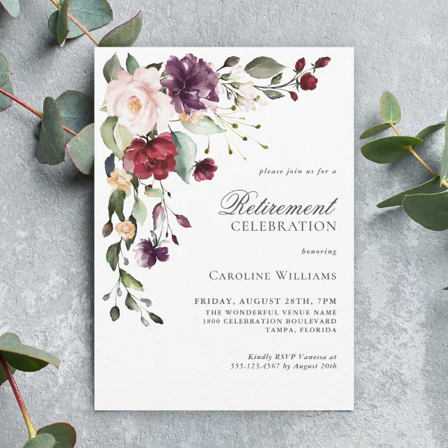 Elegant Watercolor Floral Retirement Party Invitation | Zazzle