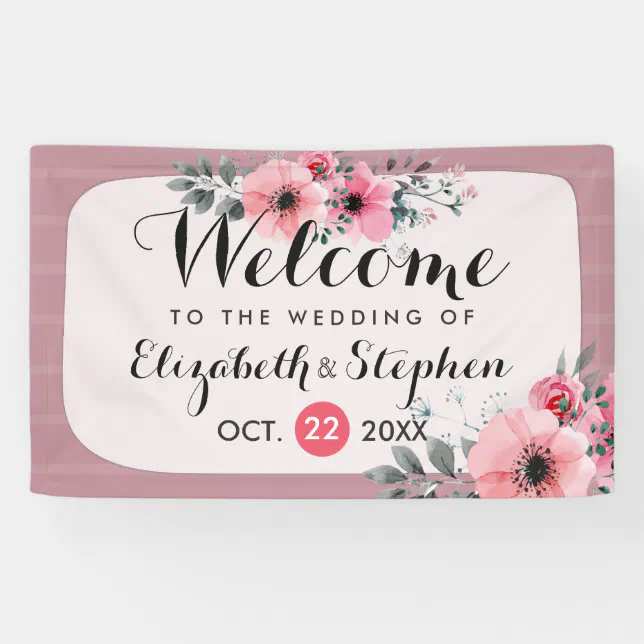Elegant Watercolor Floral Script Wedding Welcome Banner | Zazzle