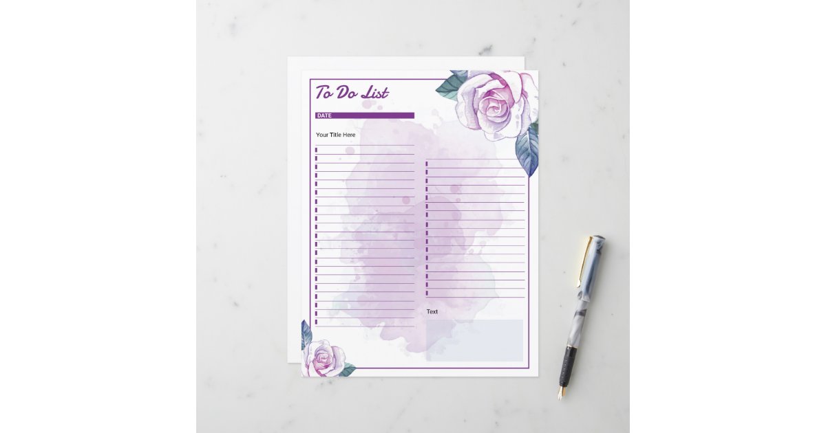 Elegant Watercolor Floral To-Do List Template | Zazzle