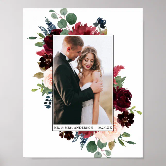 Elegant Watercolor Floral Wedding Poster | Zazzle