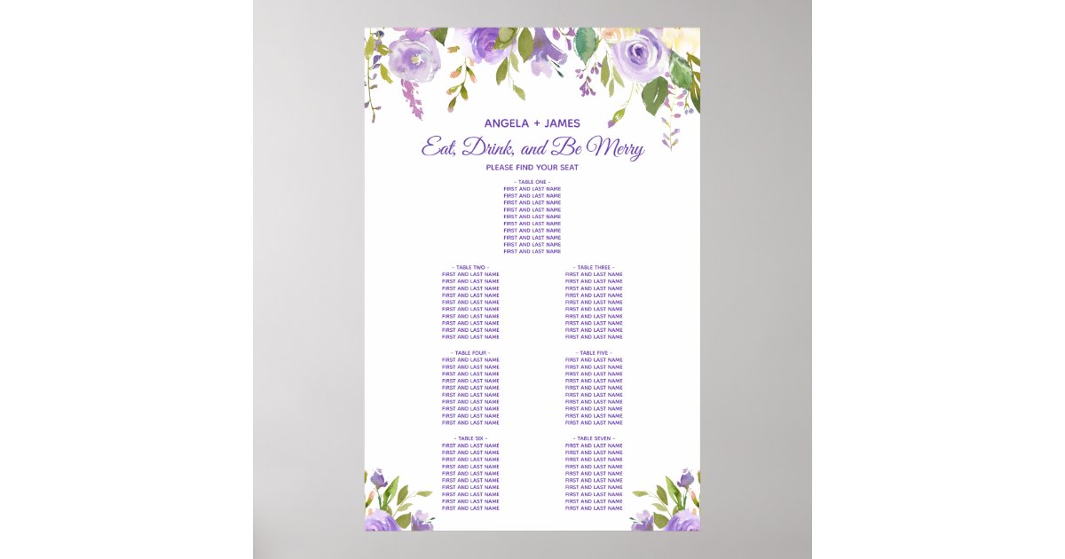 Elegant Watercolor Floral Wedding Seating Chart | Zazzle