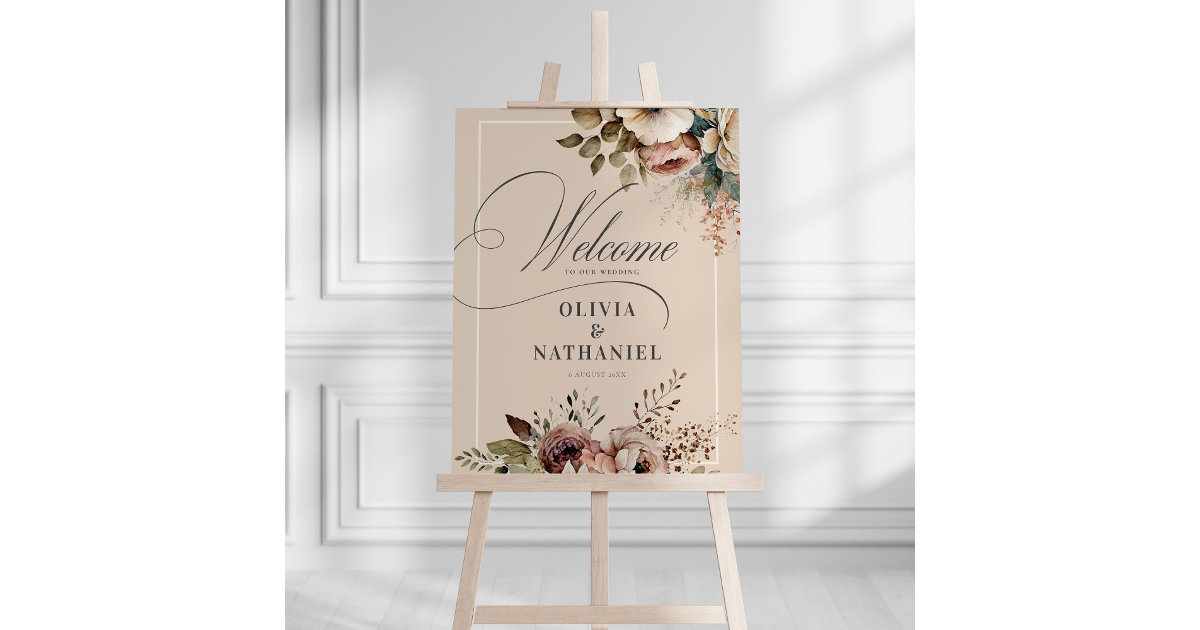 Elegant Watercolor Floral Wedding Welcome Sign | Zazzle