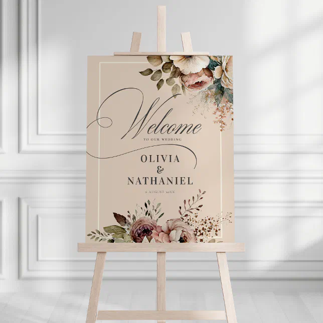 Elegant Watercolor Floral Wedding Welcome Sign | Zazzle