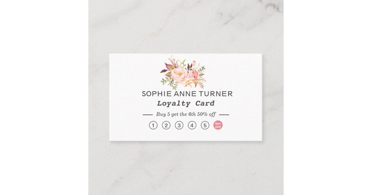Elegant Watercolor Flowers Professional Business Loyalty Card | Zazzle