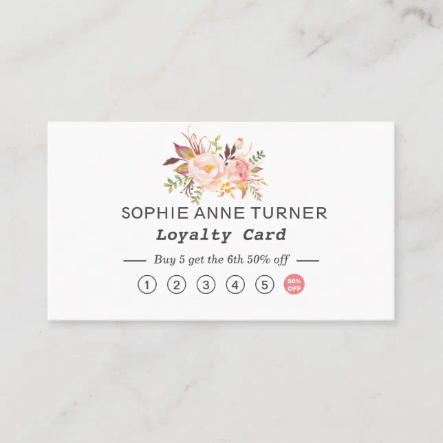 Elegant Watercolor Flowers Professional Business Loyalty Card | Zazzle